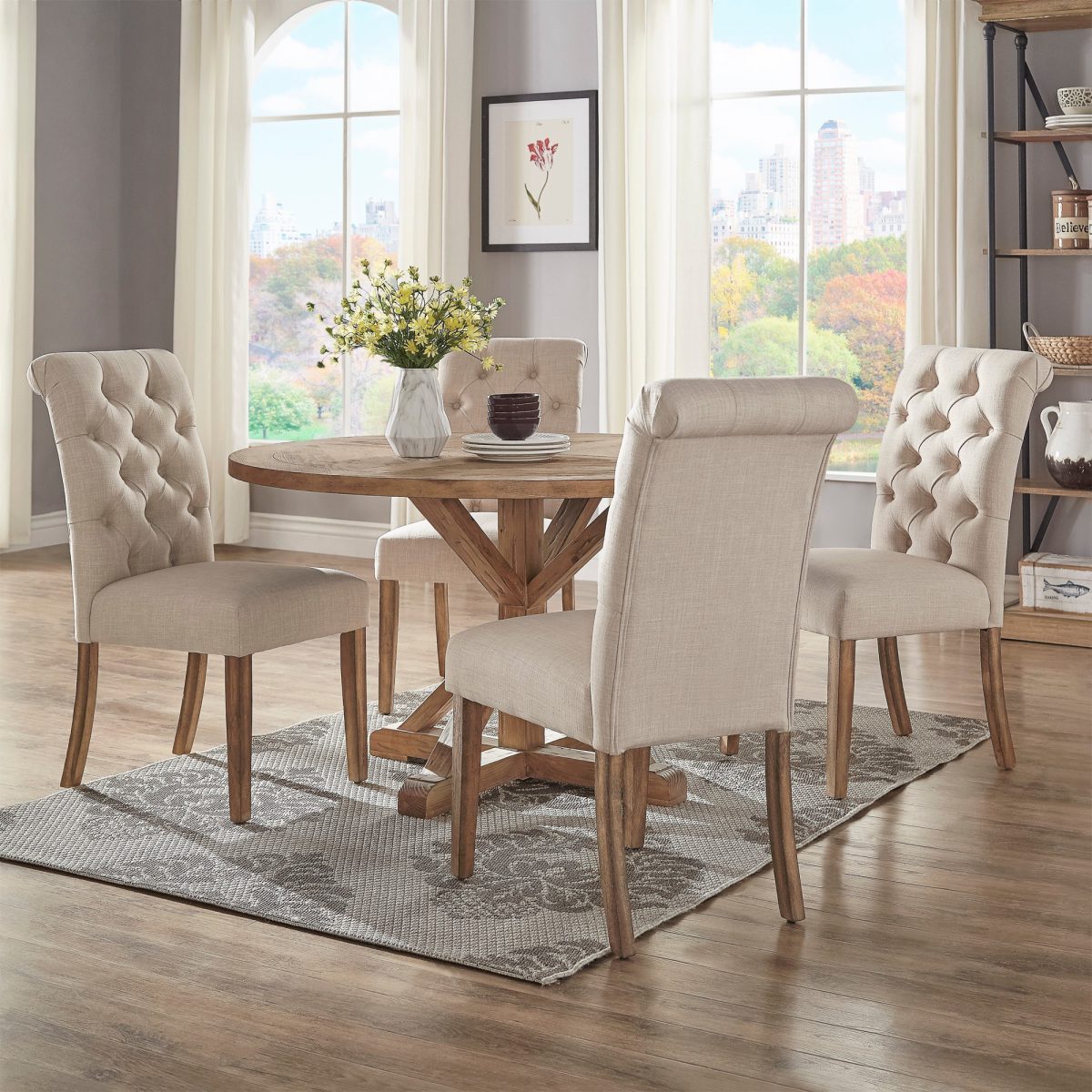 Benchwright Rustic X base 48 inch Round Dining Table Set By INSPIRE Q 
